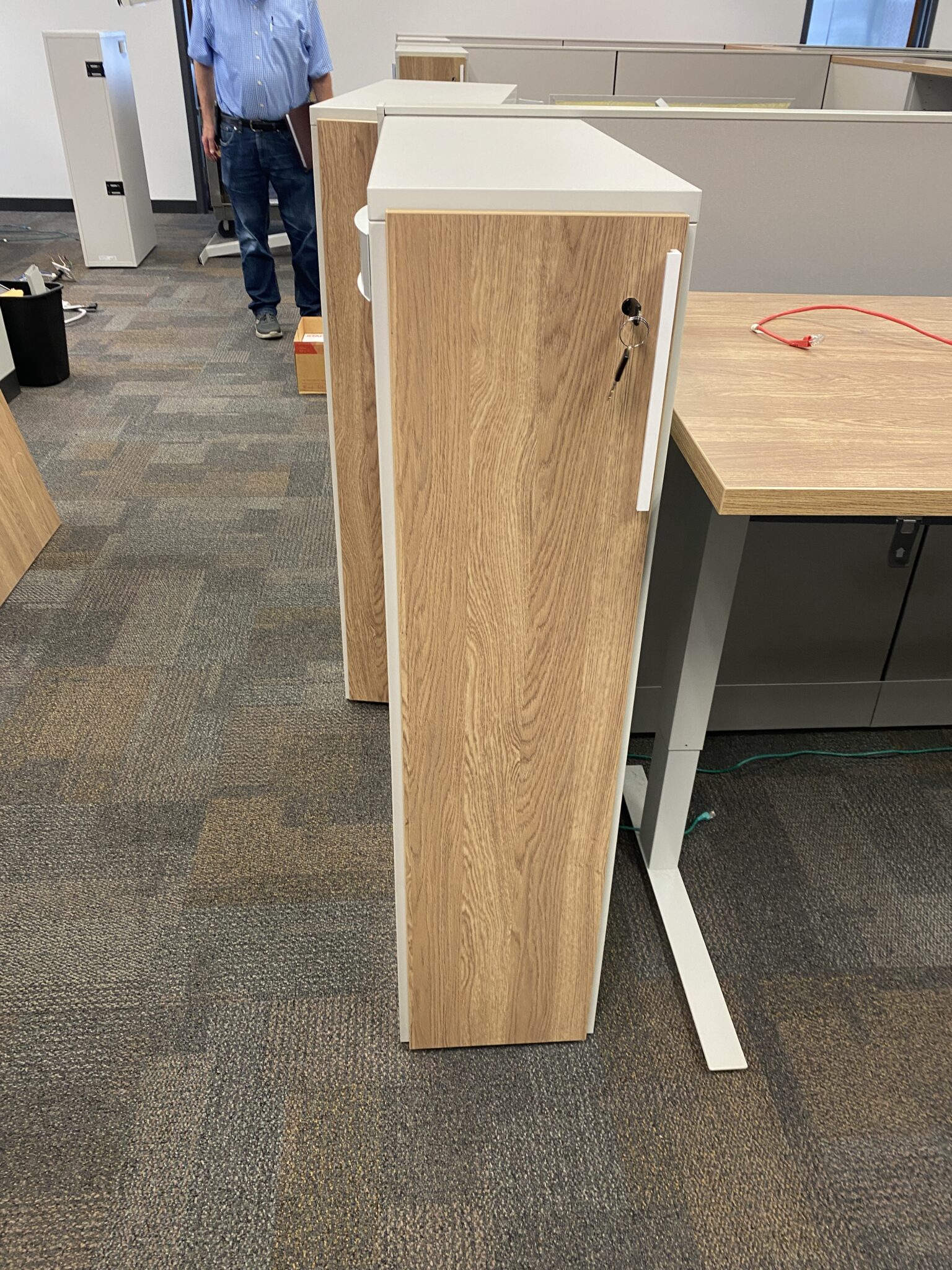 Used Storage Cabinet Tower in White & Light Oak - Office Furniture ...